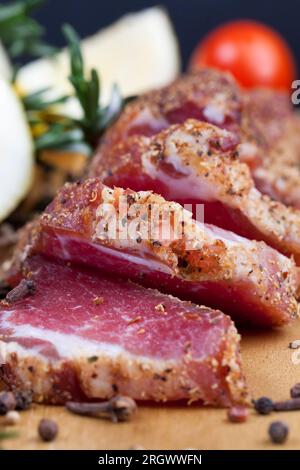 beef meat with lard cut into pieces, beef meat products with spices ...
