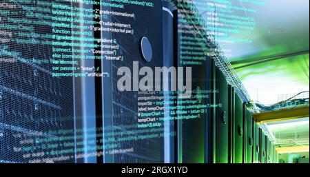 Image of data processing against empty computer server room Stock Photo - Alamy