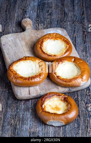 sweet dough pastries with sour cream and milk filling, vanilla sour ...