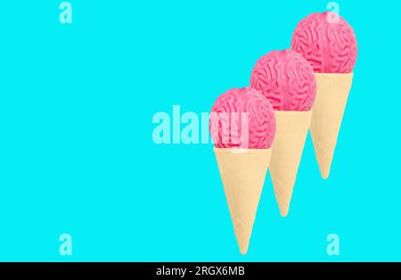 Human brain model in a waffle ice cream cone held in hand isolated on ...