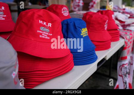 Hull KR bucket hats on sale outside Wembley Stadium before the Betfred ...