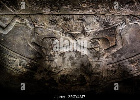 The Zodiac of Dendera, decorated ceiling detail in Louvre museum ...