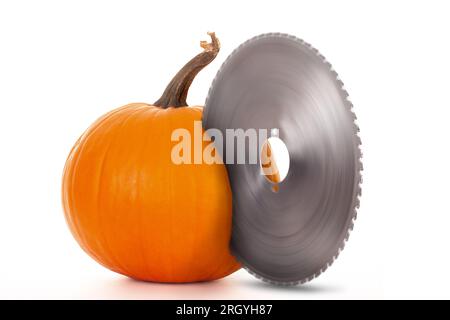 Autumn harvest concept, pumpkins background with yellow leaves, old ...