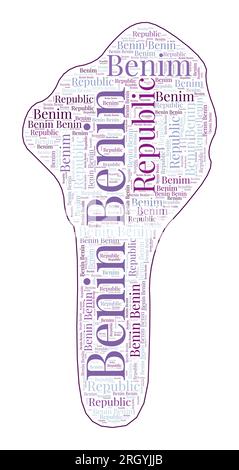 Benin Word Cloud. Country shape with region division. Benin typography ...