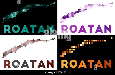 Roatan map. Map of Roatan in dotted style. Borders of the island filled ...