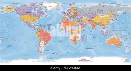 Detailed political world map Spanish language Miller projection Stock ...