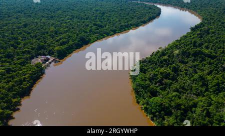 The Amazon rivers in the summer season present white sand beaches ...