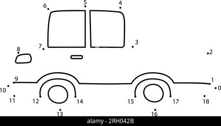 Connect the dots game. Car printable worksheet for kids. Can be used as ...