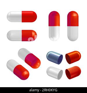 Collection of oval, round and capsule shaped tablets. Medicine and ...