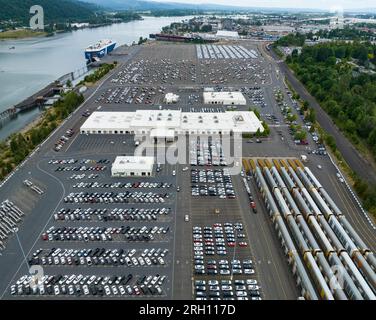 Imported auto storage and transfer yard where cars arrive by ship and ...