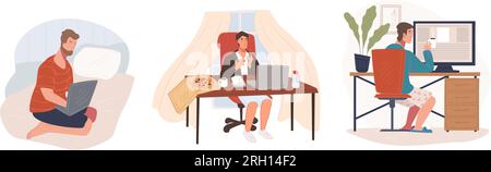 Freelancers on remote work. Working at home. Vector illustration Stock ...