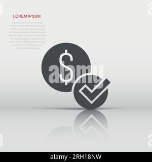 Coin check mark icon in comic style. Money approval cartoon vector ...