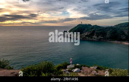 Mui Dien Lighthouse in the morning at Phu Yen province, Viet Nam Stock ...