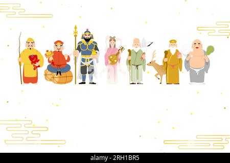 Seven gods of good fortune: Ebisu, Daikokuten, Bishamonten, Benzaiten ...