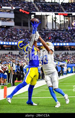 Los Angeles Chargers cornerback Deane Leonard catches a pass during NFL ...