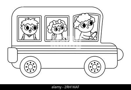 Vector school bus with driver and passengers. Back to school ...