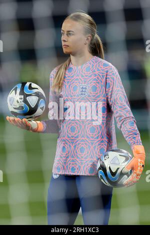 Hannah Hampton warms up before England Lionesses women's football team v Portugal, at Stadium MK ...