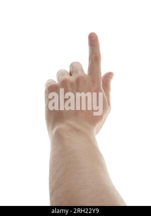 POV of man hand touch gesture isolated on white background, template ...
