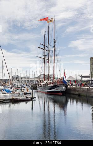 The Oosterchelde, a replica of HMS Beagle berthed at Sutton Harbour ...