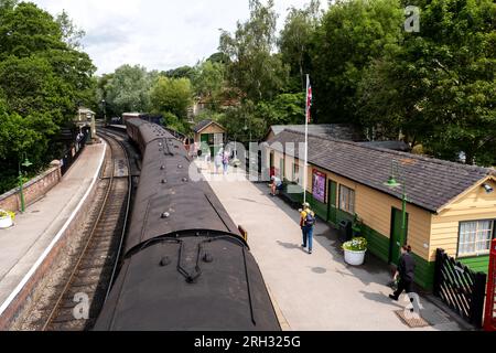 Traditional train carriages in Pickering station at the end of the ...