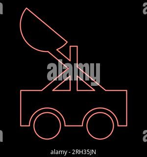 Neon catapult medieval siege ejection seat red color vector ...