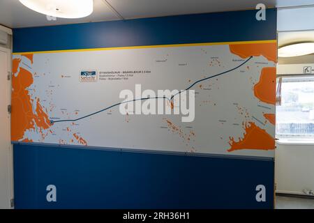 Stykkisholmur, Iceland - July 2, 2023: Ferry Baldur passengers sit on ...