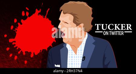 Portrait of former Fox News anchor Tucker Carlson with his mouth wide ...