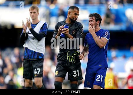 Chelsea goalkeeper Lucas Bergstrom (centre) during a training session ...