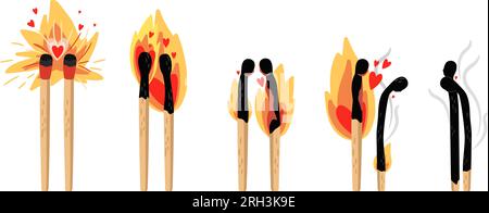 Burning match animation. Matchstick burnout stages, sequence steps of ...