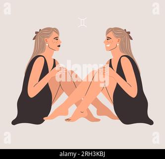 Twin girls as Gemini zodiac sign design illustration Stock Vector Image ...