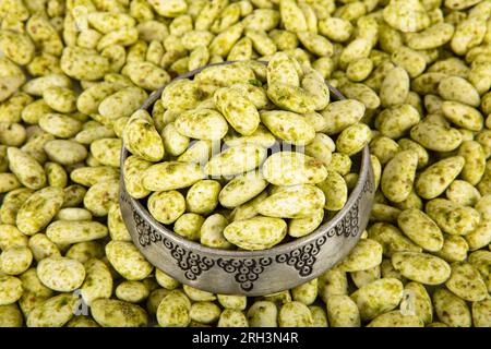 Almond candy with pistachio. Turkish Badem Sekeri, almond, top view of ...