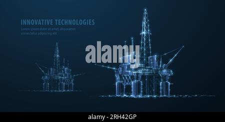 Oil rig. Abstract 3d floating rig platform isolated on blue. gas ...