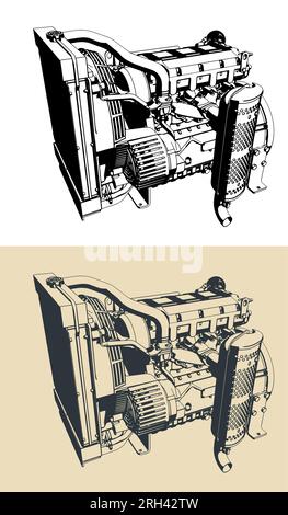 Stylized vector illustrations of a powerful diesel engine Stock Vector ...