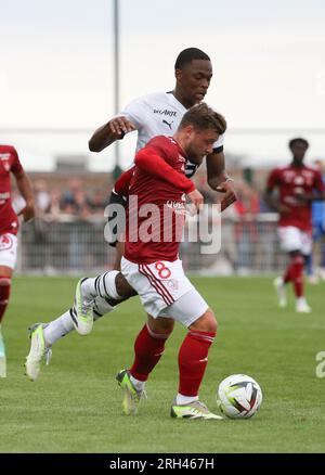 Hugo Magnetti of Stade Brestois and Januel Belocian of Stade Rennais ...