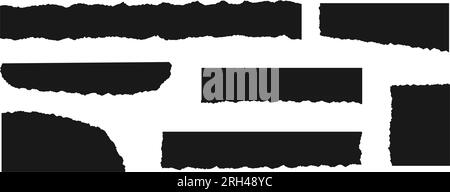 Torn thin and long pieces of paper. Black cutout paper strips with ...
