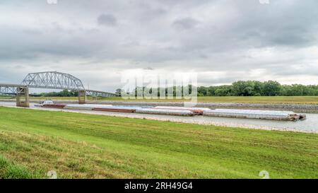 barge on the Chain of Rocks Canal of Mississippi River above St Louis ...