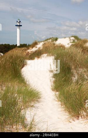 Lighthouse on Bornholm, Denmark, Dueodde Fyr, view about the dunes and ...