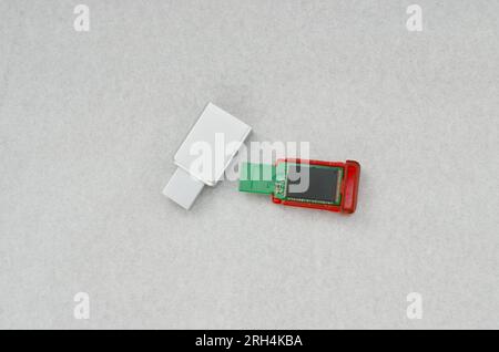 Closeup of an open USB stick revealing its internal circuitry for ...