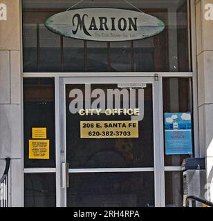 MARION, KANSAS - AUGUST 12, 2023Front entrance to the Marion County ...