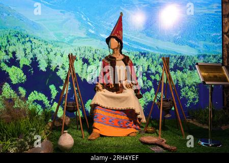 A display of typical ancient woman Kazakh dress, clothes, wardrobe ...