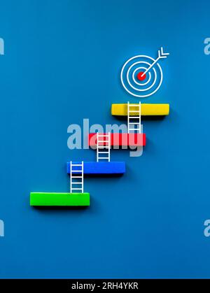 Big target icon on the top of smaller bullseye symbol on wooden cube ...