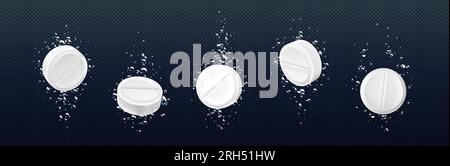 Effervescent aspirin tablet with underwater bubble. Fizzy white ...