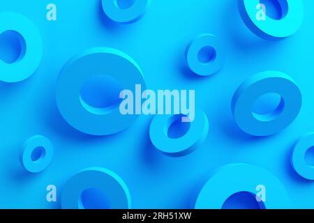 Blue hollow cylinders on blue background. Abstract 3d render ...