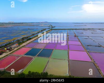 Aerial photo shows the colorful salt lake in Yuncheng City, north China ...