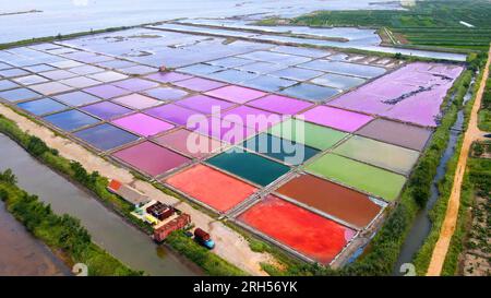 Aerial photo shows the colorful salt lake in Yuncheng City, north China ...