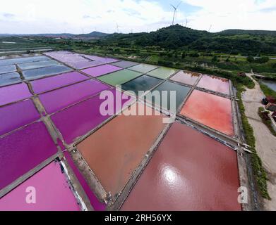 Aerial photo shows the colorful salt lake in Yuncheng City, north China ...