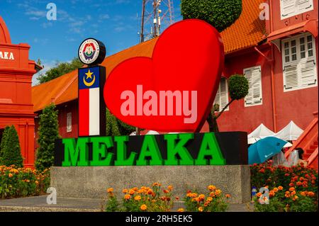 The I Love Melaka sign in Dutch Square, Malacca, Malaysia Stock Photo ...
