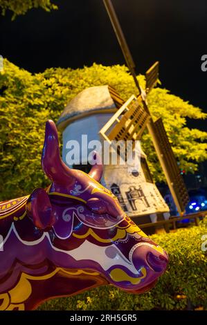 The Dutch Windmill with cows taken in Dutch Square at night, Malacca ...