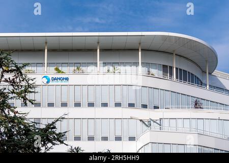 Facade of the Danone headquarters building. Danone is a French ...