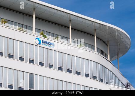 Facade of the Danone headquarters building. Danone is a French ...